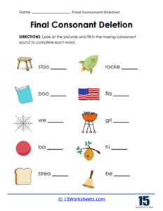 Final Consonant Deletion Worksheets | Ending Sound - 15 Worksheets.com