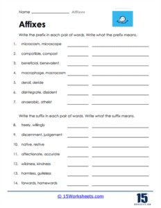 Affixes Worksheets | Grammar Enrichment - 15 Worksheets.com