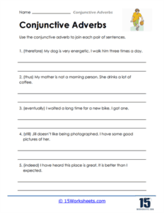 Conjunctive Adverbs Worksheets - 15 Worksheets.com