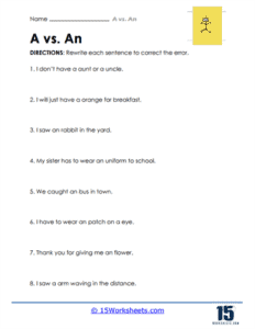 A vs. An Worksheets - 15 Worksheets.com