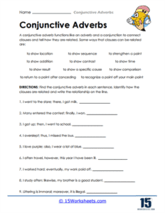Conjunctive Adverbs Worksheets - 15 Worksheets.com