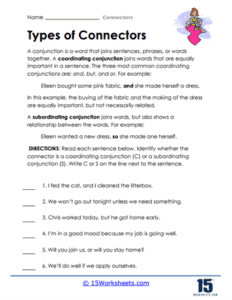 Connectors Worksheets | Improve Sentence Flow - 15 Worksheets.com