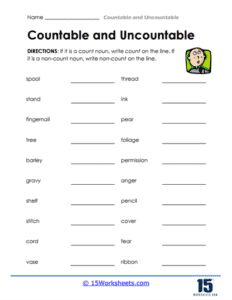 Countable And Uncountable Nouns Worksheets - 15 Worksheets.com