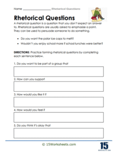 Rhetorical Questions Worksheets | Teach Persuasiveness - 15 Worksheets.com