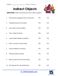 Indirect Objects Worksheets | Recipient Role Practice - 15 Worksheets.com