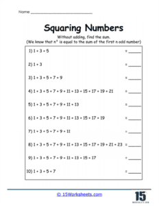 Squaring Numbers Worksheets | Algebraic Number Sense - 15 Worksheets.com