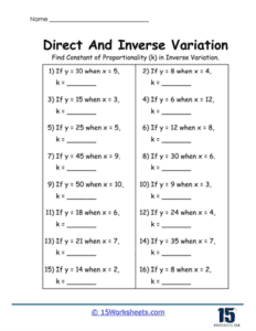 Direct And Inverse Variation Worksheets - 15 Worksheets.com
