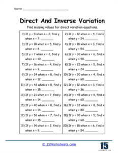 Direct And Inverse Variation Worksheets - 15 Worksheets.com