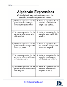 Algebraic Expressions Worksheets - 15 Worksheets.com