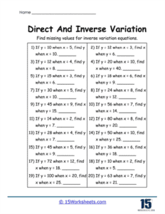 Direct And Inverse Variation Worksheets - 15 Worksheets.com