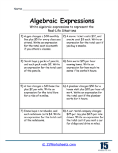 Algebraic Expressions Worksheets - 15 Worksheets.com