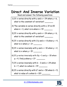 Direct And Inverse Variation Worksheets - 15 Worksheets.com