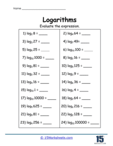 Logarithms Worksheets - 15 Worksheets.com