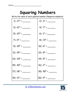 Squaring Numbers Worksheets - 15 Worksheets.com
