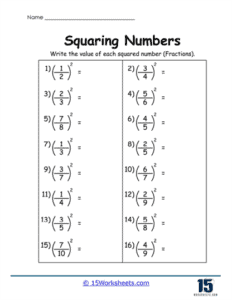 Squaring Numbers Worksheets | Algebraic Number Sense - 15 Worksheets.com