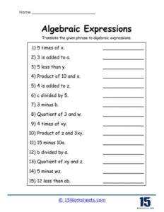 Algebraic Expressions Worksheets - 15 Worksheets.com