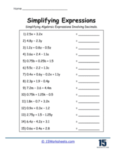 Simplifying Expressions Worksheets - 15 Worksheets.com