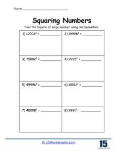 Squaring Numbers Worksheets | Algebraic Number Sense - 15 Worksheets.com