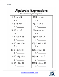 Algebraic Expressions Worksheets - 15 Worksheets.com