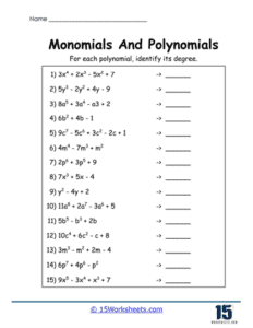 Monomials And Polynomials Worksheets - 15 Worksheets.com