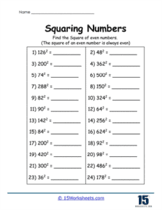 Squaring Numbers Worksheets Algebraic Number Sense 15 Worksheets