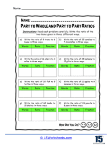 Part to Whole Worksheets | Ratios Collection - 15 Worksheets.com