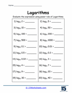 Logarithms Worksheets - 15 Worksheets.com