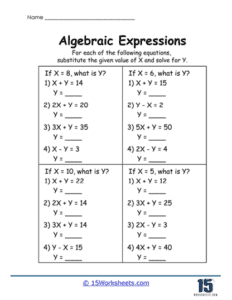 Algebraic Expressions Worksheets - 15 Worksheets.com