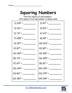 Squaring Numbers Worksheets | Algebraic Number Sense - 15 Worksheets.com