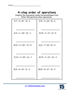 Four Step Order of Operations Worksheets - 15 Worksheets.com