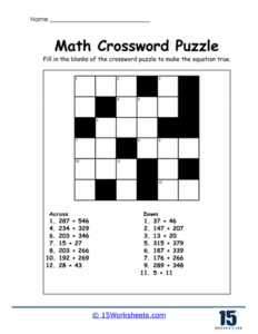 Math Crossword Puzzles Worksheets - 15 Worksheets.com
