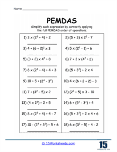 PEMDAS Worksheets - 15 Worksheets.com