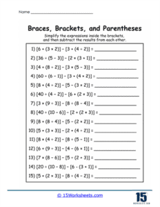 Braces, Brackets, and Parentheses Worksheets - 15 Worksheets.com