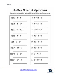 Three Step Order of Operations Worksheets - 15 Worksheets.com