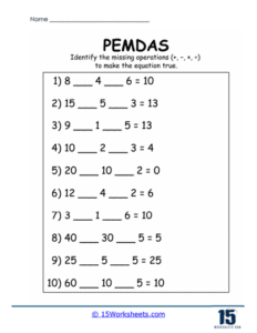 PEMDAS Worksheets - 15 Worksheets.com
