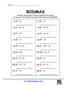 BODMAS Worksheets - 15 Worksheets.com