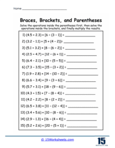Braces, Brackets, and Parentheses Worksheets - 15 Worksheets.com