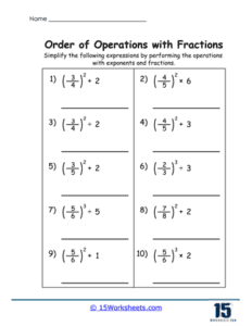Order of Operations with Fractions Worksheets - 15 Worksheets.com