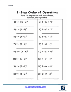 Three Step Order of Operations Worksheets - 15 Worksheets.com