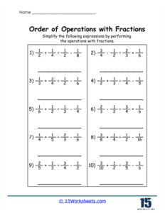 Order of Operations with Fractions Worksheets - 15 Worksheets.com