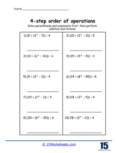 Four Step Order of Operations Worksheets - 15 Worksheets.com