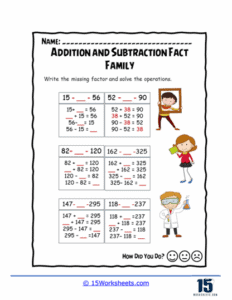 Add and Subtract Fact Families Worksheets - 15 Worksheets.com