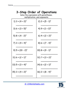 Three Step Order of Operations Worksheets - 15 Worksheets.com