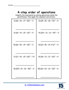 Four Step Order of Operations Worksheets - 15 Worksheets.com