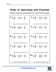 Order of Operations with Fractions Worksheets - 15 Worksheets.com
