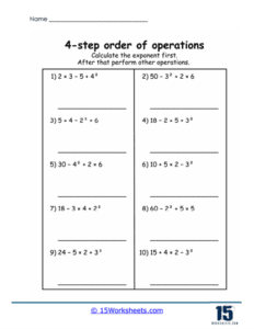 Four Step Order of Operations Worksheets - 15 Worksheets.com