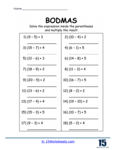 BODMAS Worksheets - 15 Worksheets.com