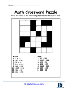Math Crossword Puzzles Worksheets - 15 Worksheets.com