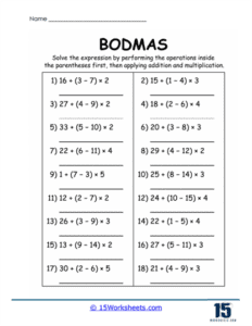 BODMAS Worksheets - 15 Worksheets.com