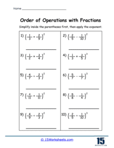 Order of Operations with Fractions Worksheets - 15 Worksheets.com